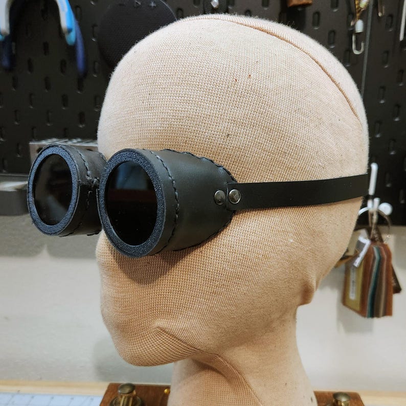 Black Leather Steampunk Goggles | Tinted Lenses - Etsy