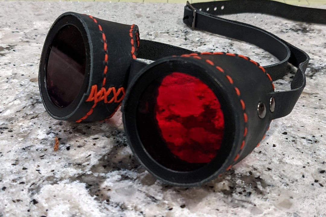 Black and Red Leather Steampunk Goggles | Red Lenses - Etsy