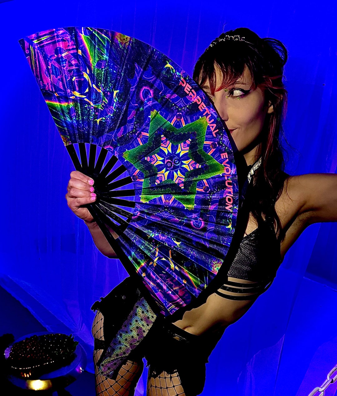 UV Glow Fan and Fan Holder / Blacklight Reactive / Silk and Bamboo ...