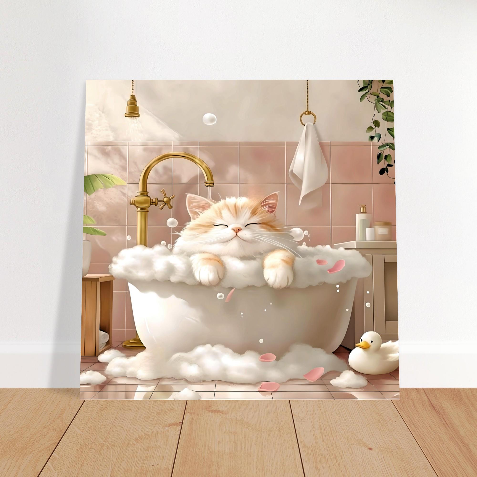 Cat Themed Poster, Orange Tabby Cat in Bubble Bath Art, Funny Bathroom ...