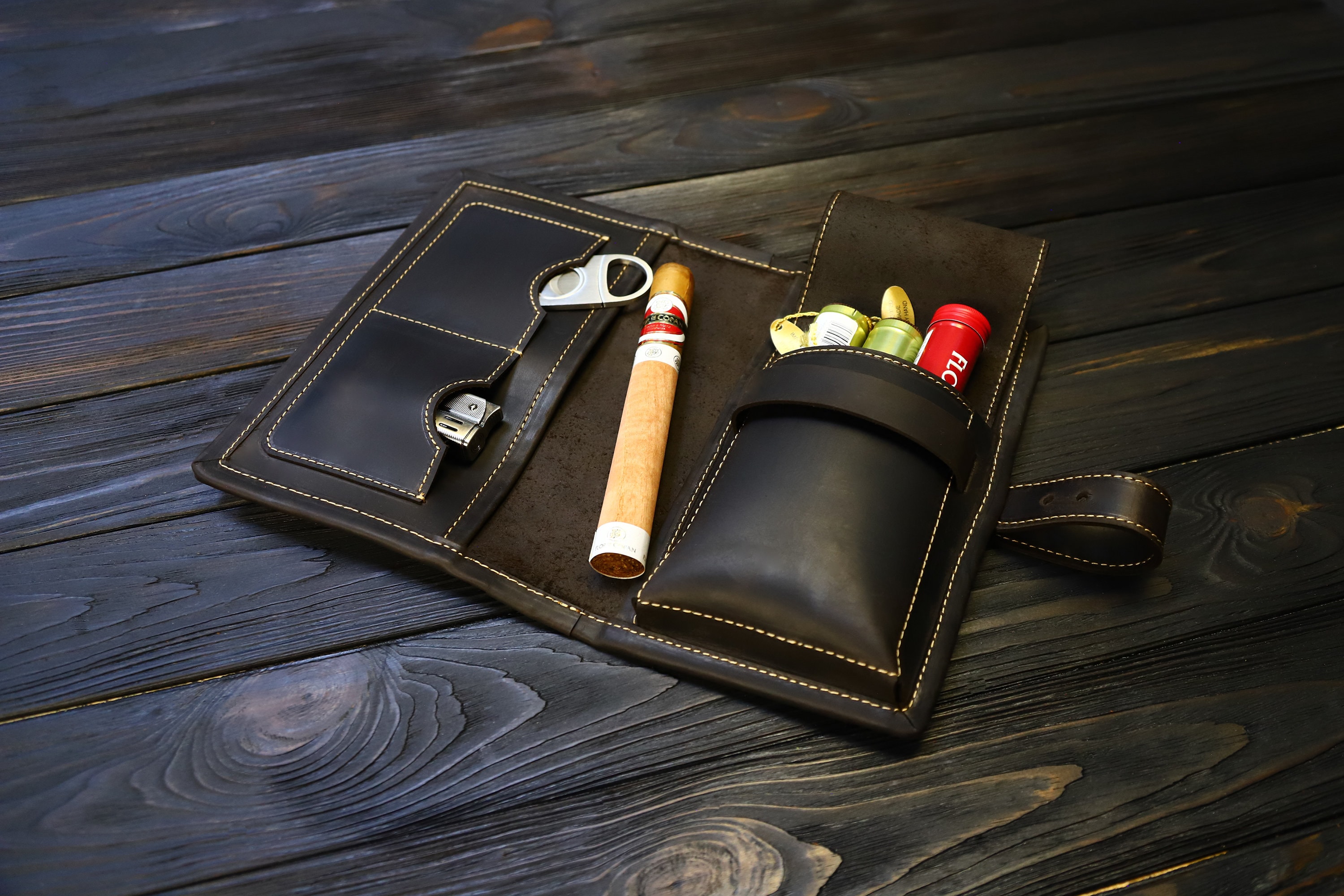 Personalized Leather Cigar Roll - Custom Cigar Pouch for Groomsmen Gift ...