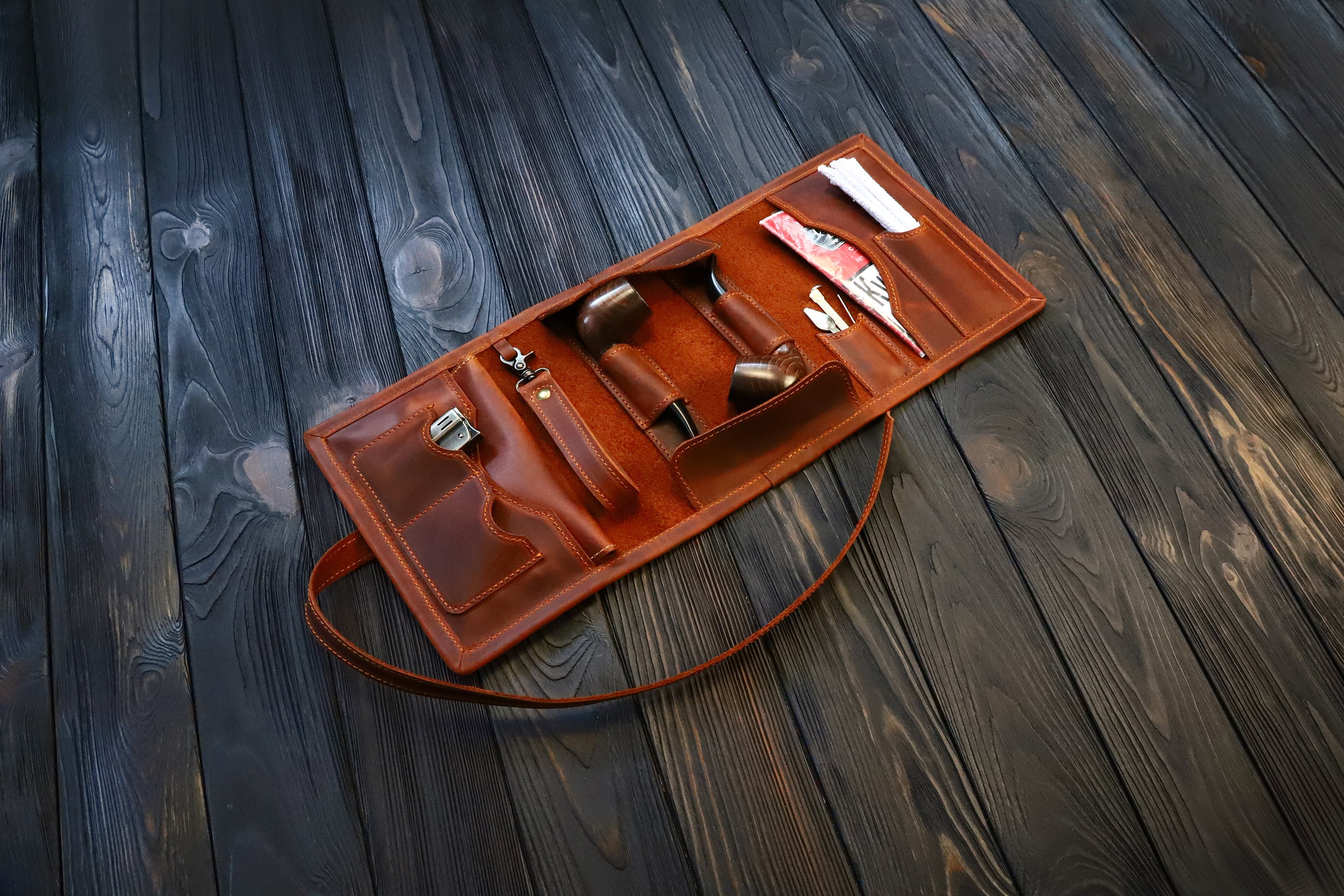 Personalized Leather Pipe Case Leather Tobacco Pouch Pipe Holder Set ...