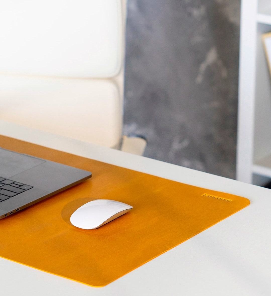 Leather Desk Mat, Large Yellow Mouse Pad, Genuine Leather Desk Mat ...