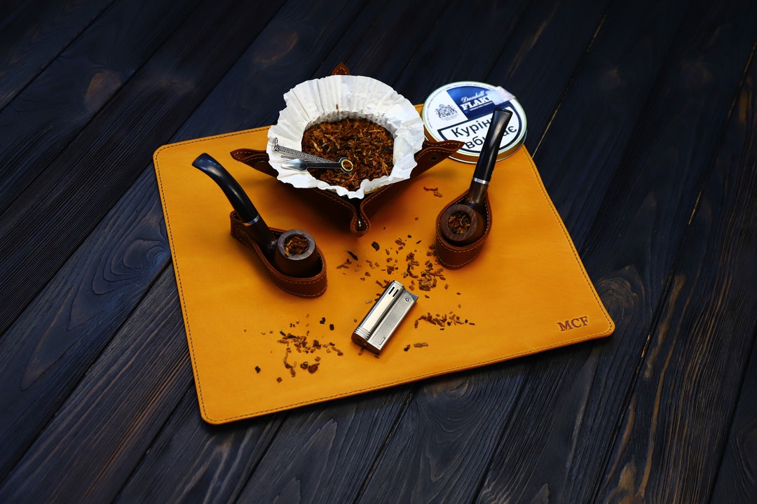 Handcrafted Leather Tobacco Tray & Pipe Stand- Leather Tobacco Mat and ...