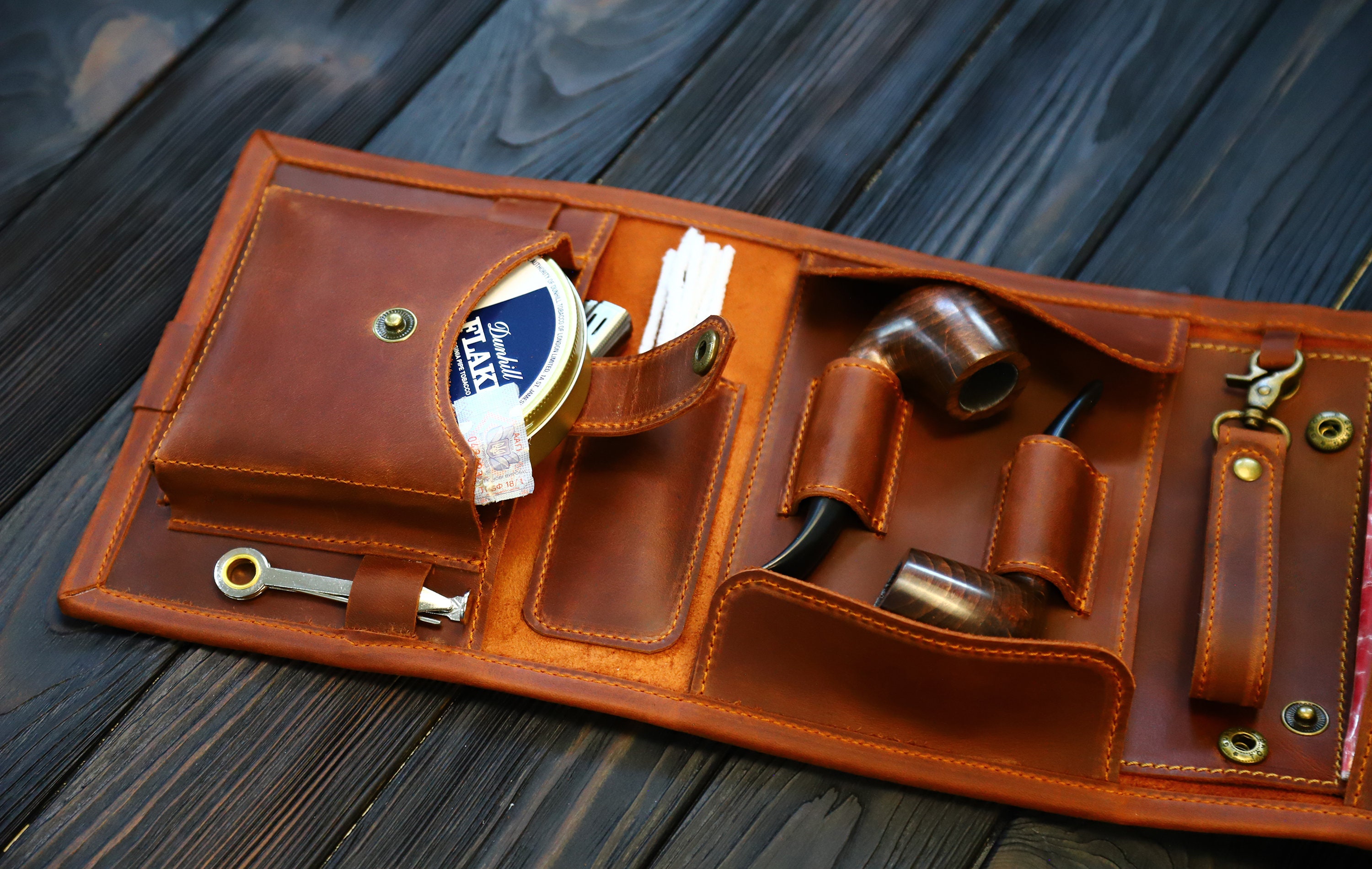 Travel Leather Pipe Holder Set -personalized Leather Pipe Case ...