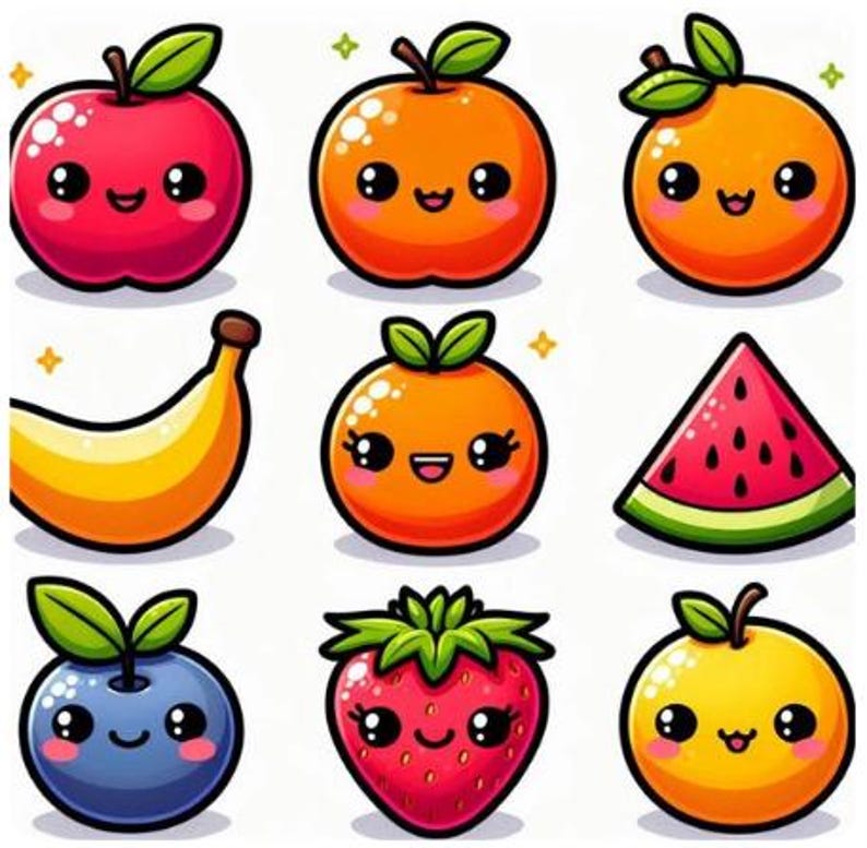 Kawaii Fruit Clipart, Summer Graphics (PNG Files) - Etsy