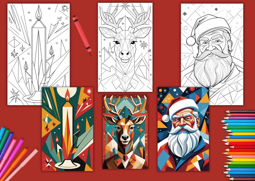 24 Cubist Christmas Coloring Designs Printable PDF for Holiday Fun - Etsy