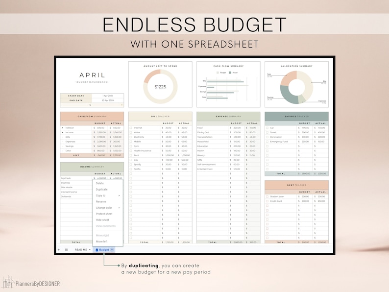 Budget Spreadsheet for Google Sheets | Budget Template | Budget Planner ...