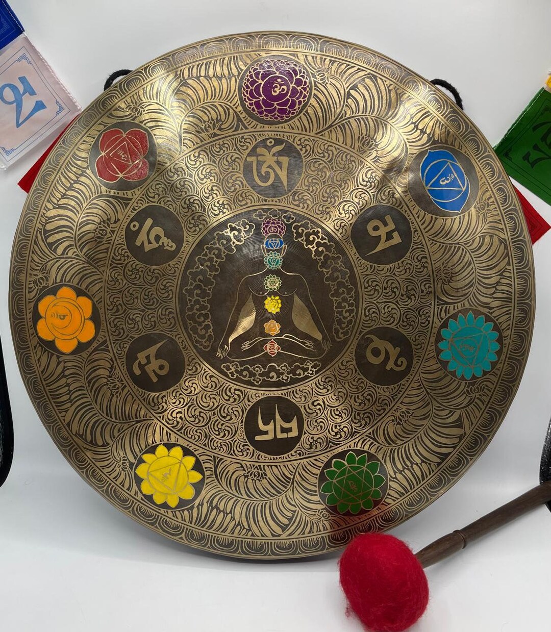 Seven Chakra Tibetan Gong With Om Mane Padme Hum Manta Etching Handmade ...