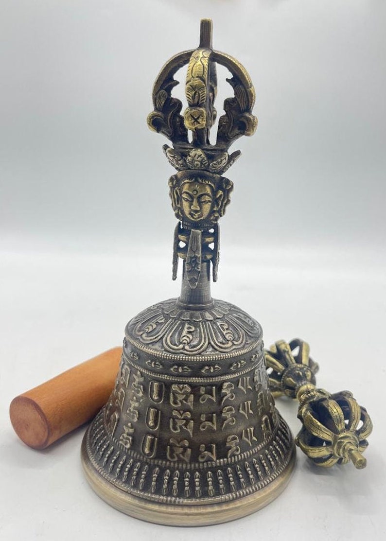 Handmade Tibetan Vajra Bell Set: Sacred Mantra Etched for Meditation - Etsy