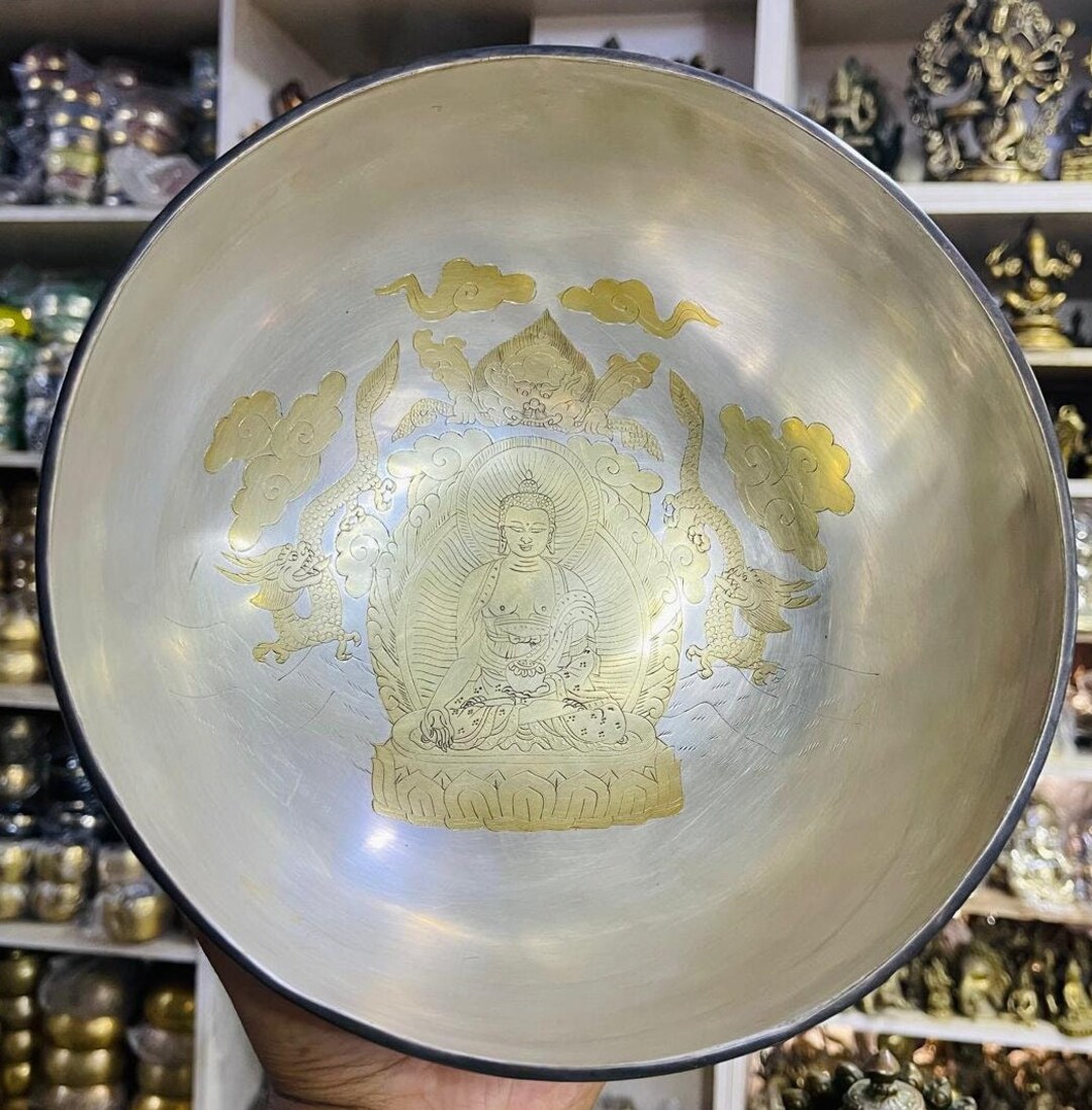 9 Inch Gold and Silver Plated Buddha Carve Singing Bowls - Blessed ...