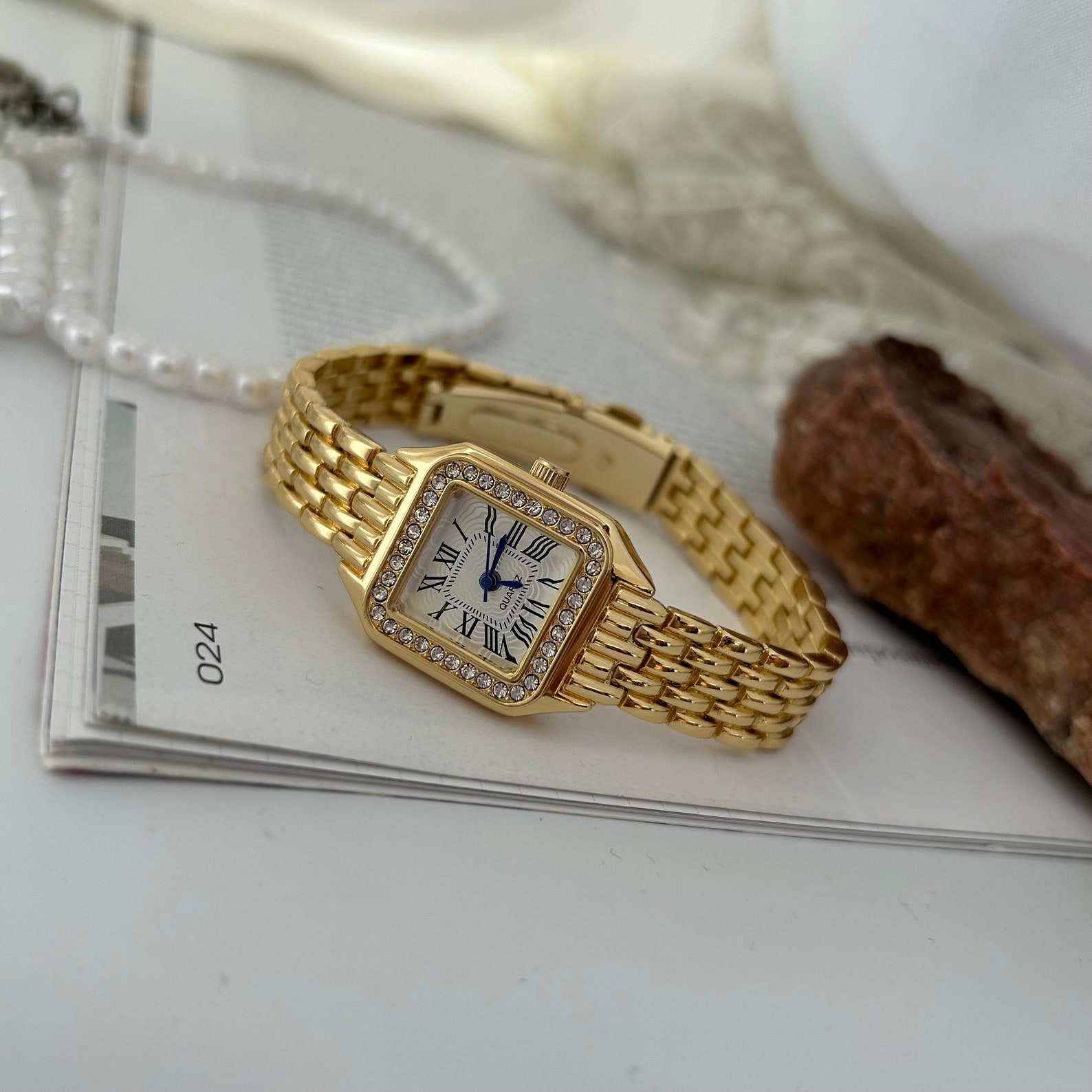 Gold Vintage Wrist Watch Womens Wrist Watch Leopard Lovely Watch Dainty ...