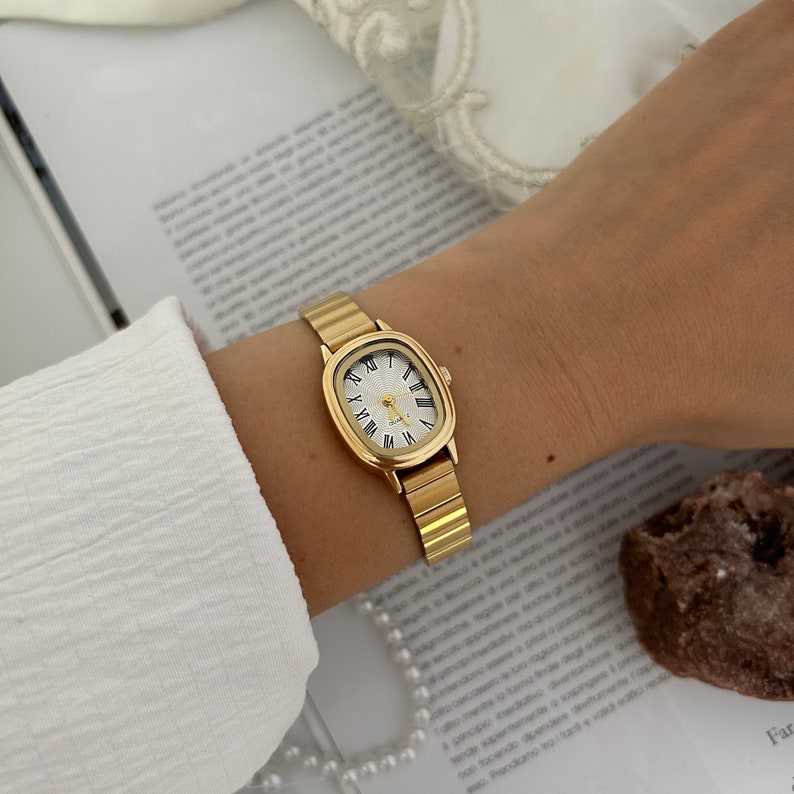 Gold Womens Wrist Watch Gold Vintage Watch Roman Numerals Retro Watch Dainty Womens Watch Small ...