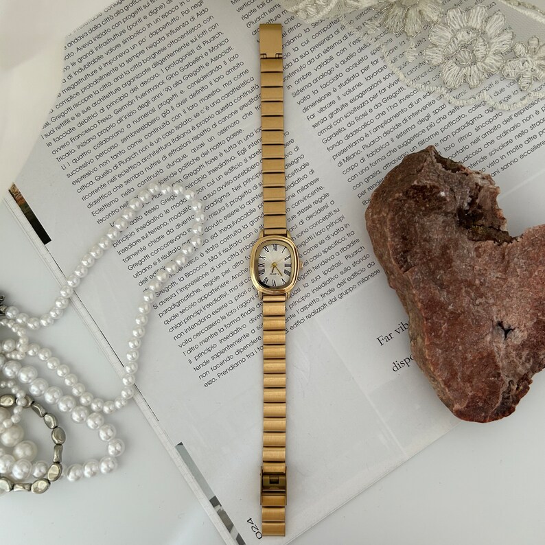 Gold Womens Wrist Watch Gold Vintage Watch Roman Numerals Retro Watch Dainty Womens Watch Small ...