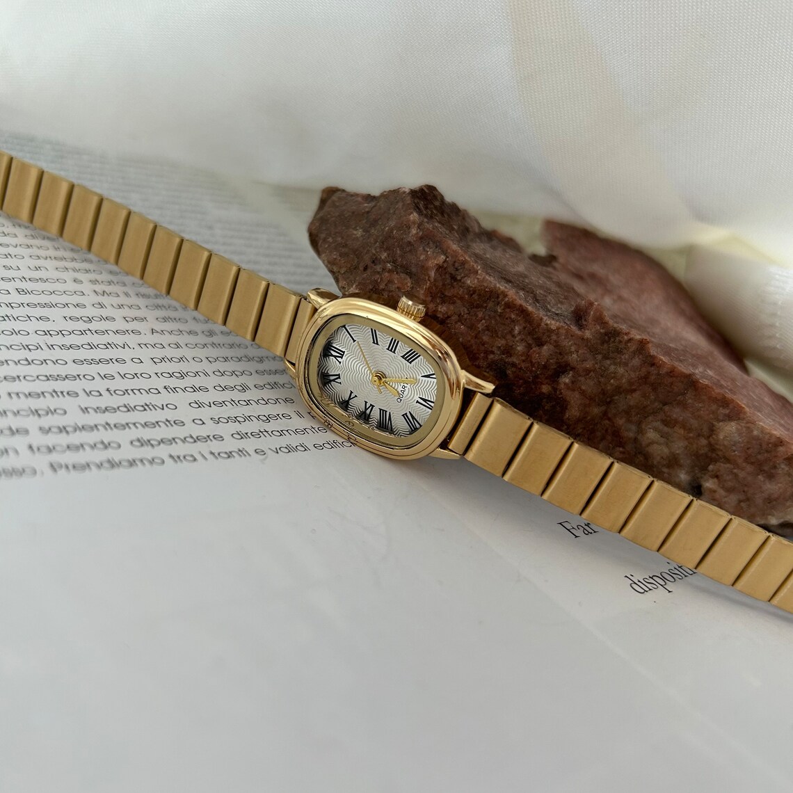 Gold Womens Wrist Watch Gold Vintage Watch Roman Numerals Retro Watch Dainty Womens Watch Small ...