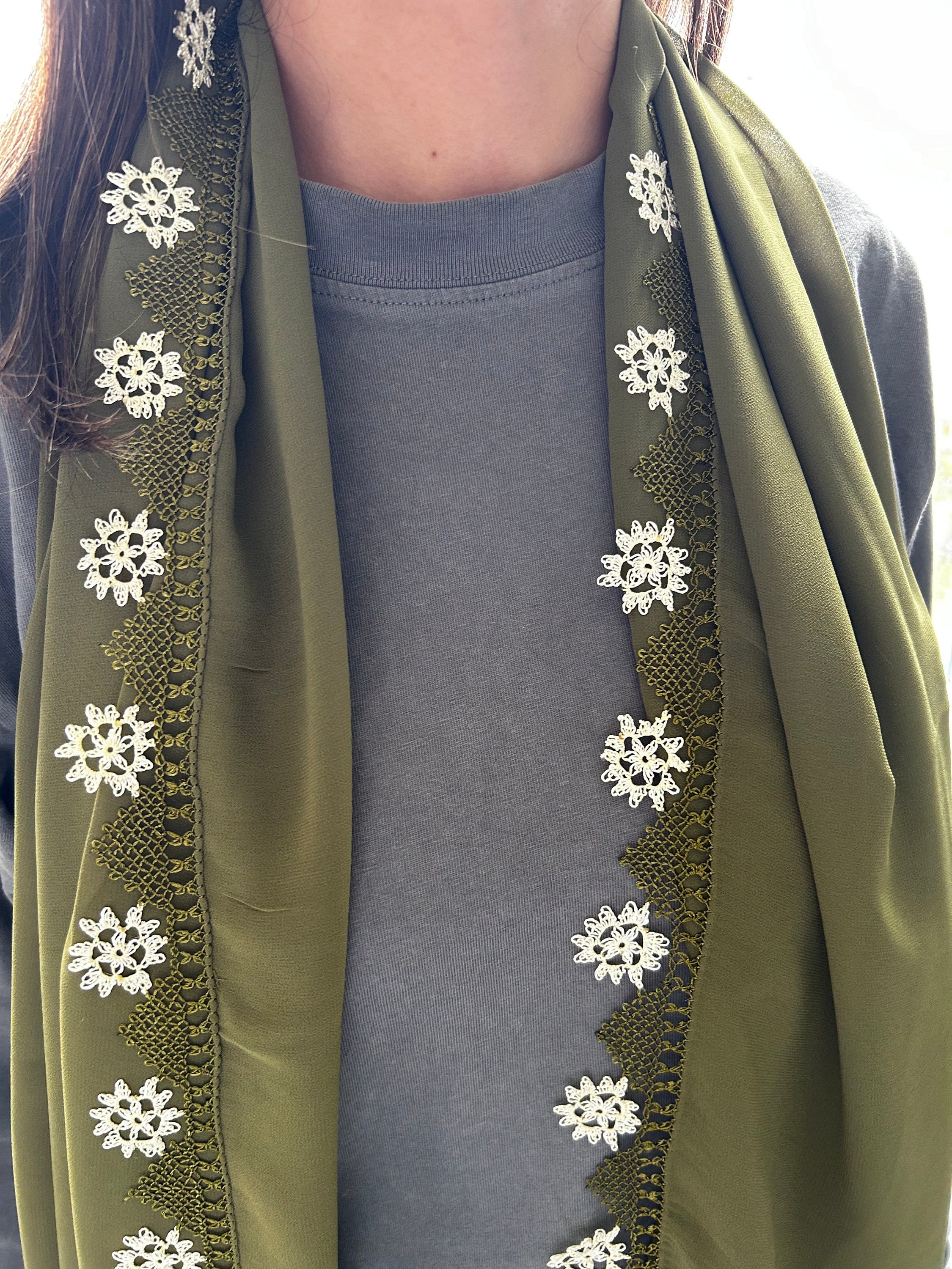 Needle Lace Turkish Cursive /scarves,scarf With Needle Lace, Turkish ...