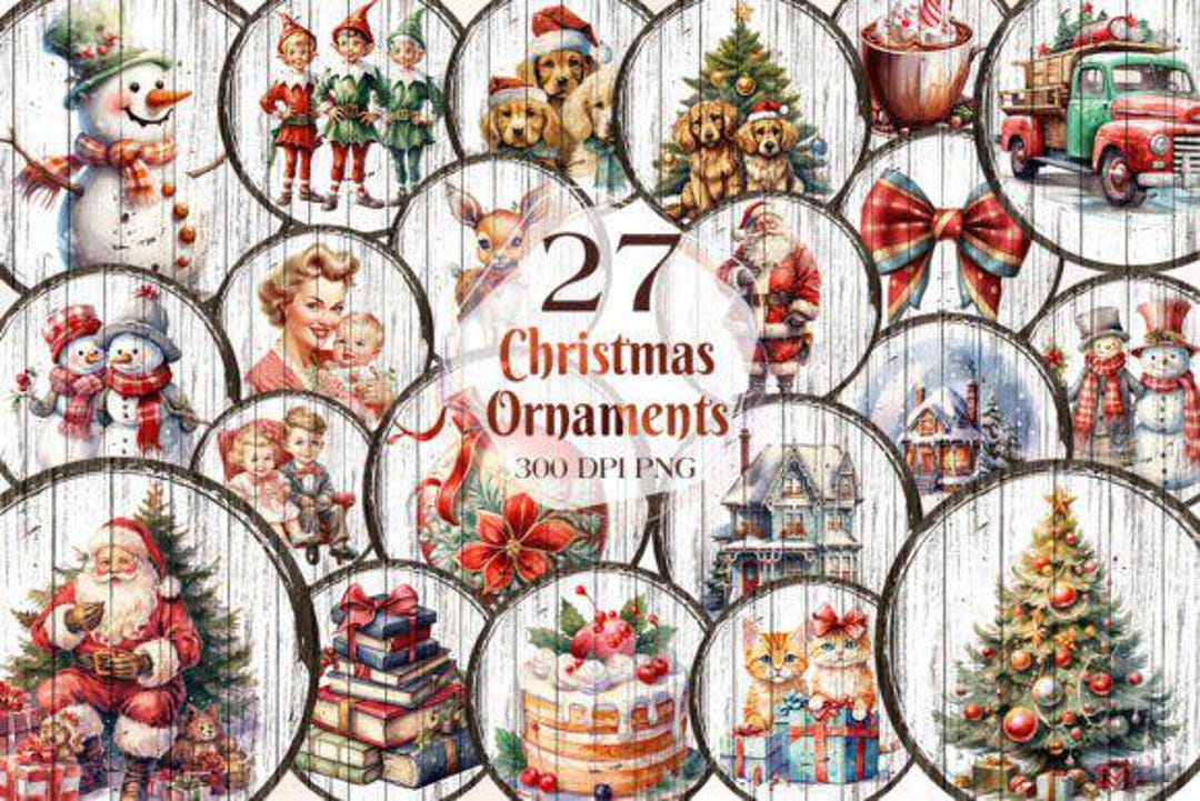 Vintage Christmas Ornaments Clipart for Digital Crafts & Holiday ...