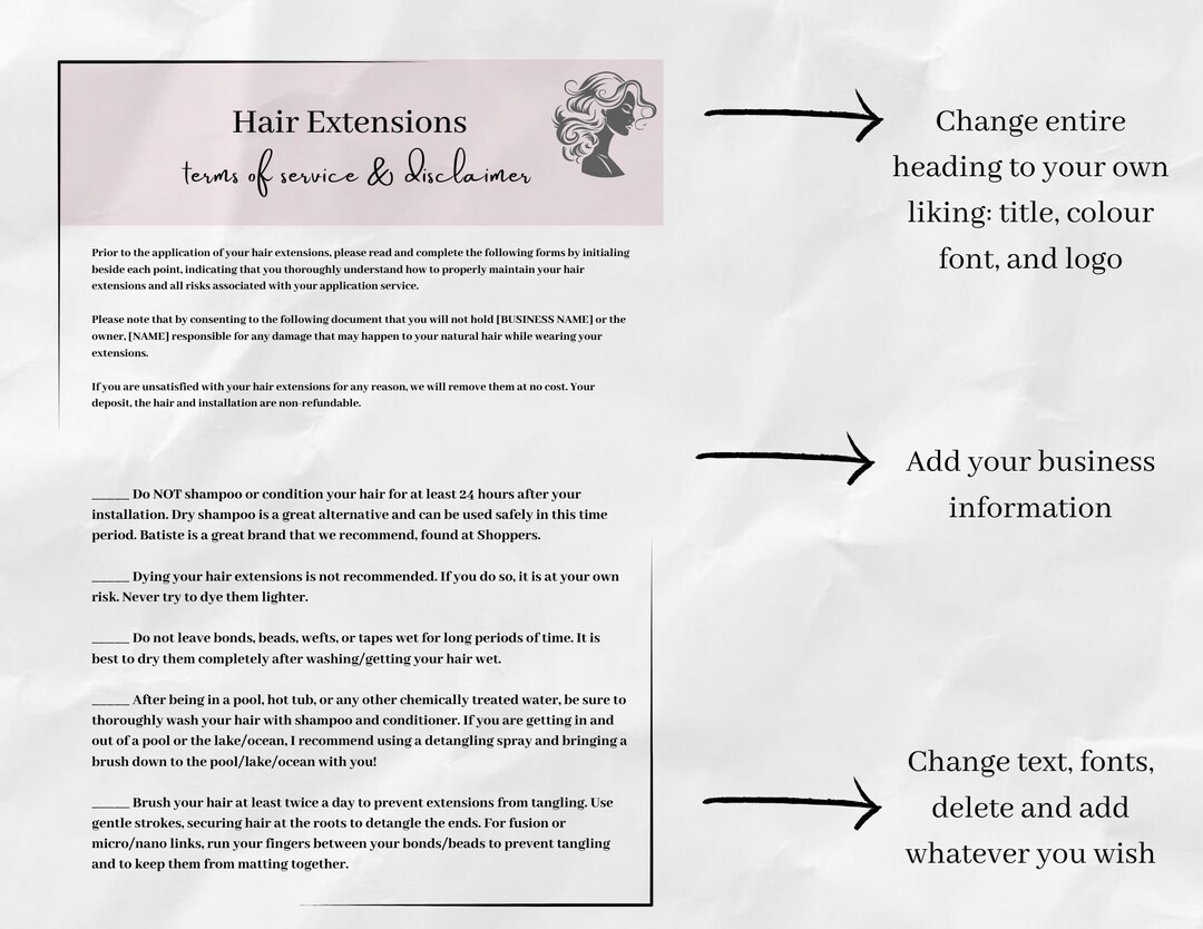 Editable Hair Extension Form Bundle: Client Information/consultation ...