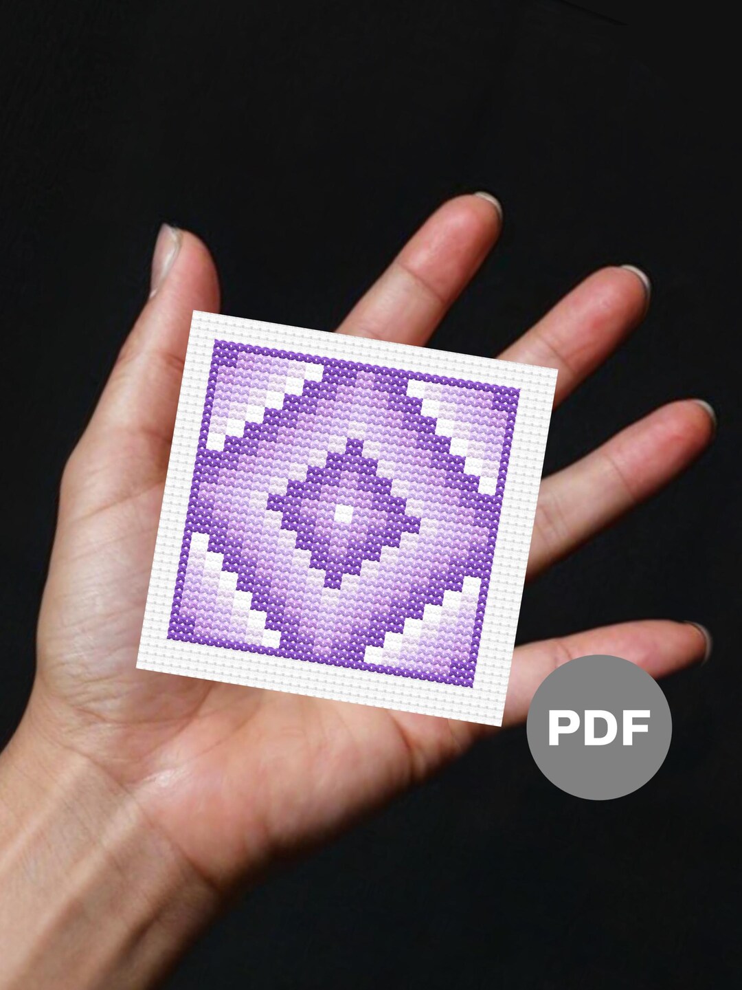Purple Diamond Mini Cross Stitch Pattern - Abstract Geometric Pixel Art ...