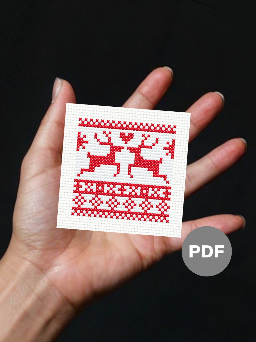 Scandi Christmas Mini Cross Stitch Pattern – Nordic Reindeer and Hearts ...