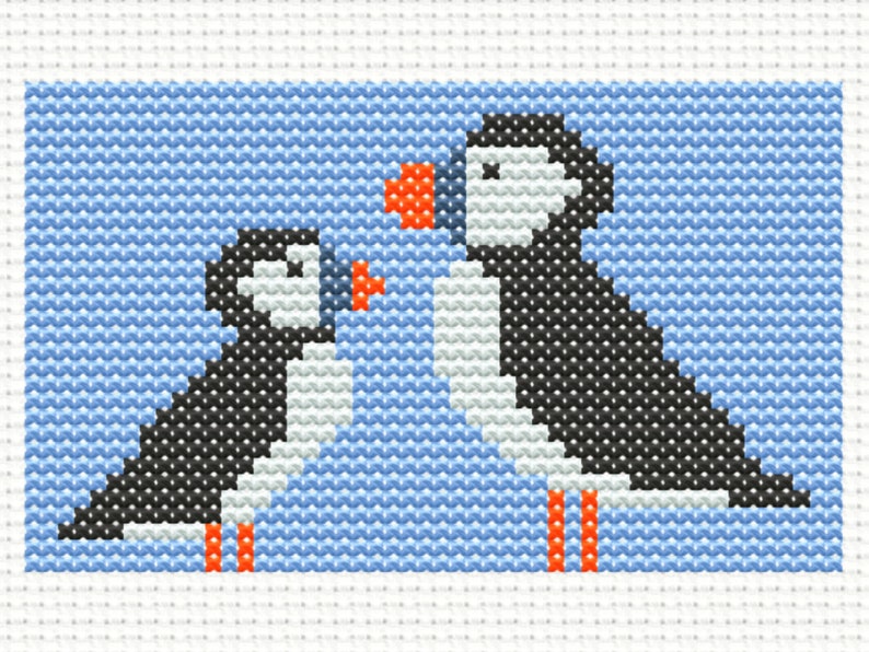 Rathlin Island Puffins - Mini Cross Stitch Pattern, Pixel Art, Small ...
