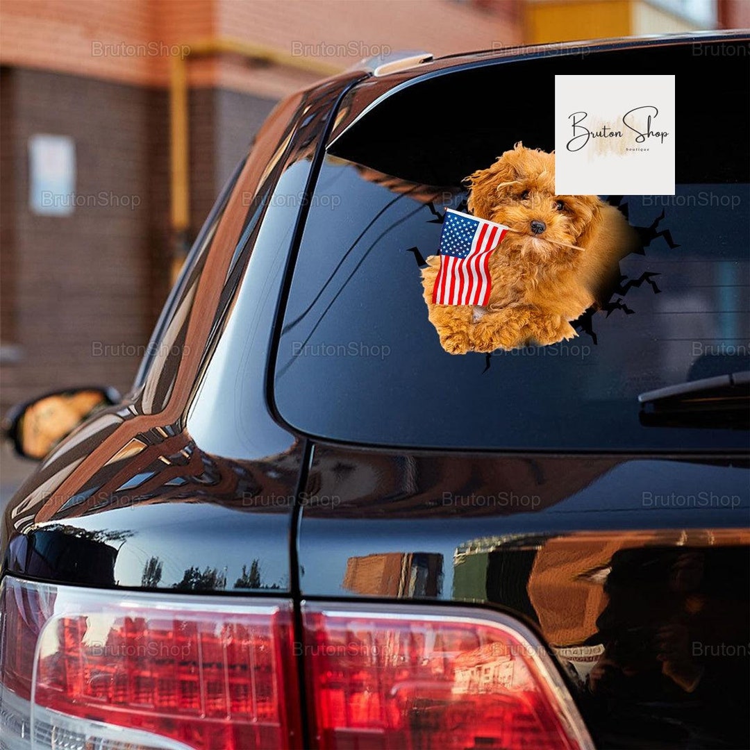 Toy Poodle Stickers, Poodle Dog Car Decal, American Flag Bumper Sticker ...