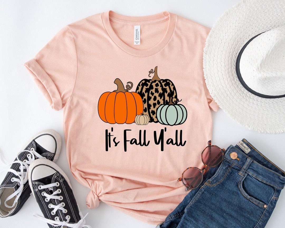 Cute Fall T-shirt, It's Fall Y'all Shirt, Funny Leopard Pumpkin Spice ...