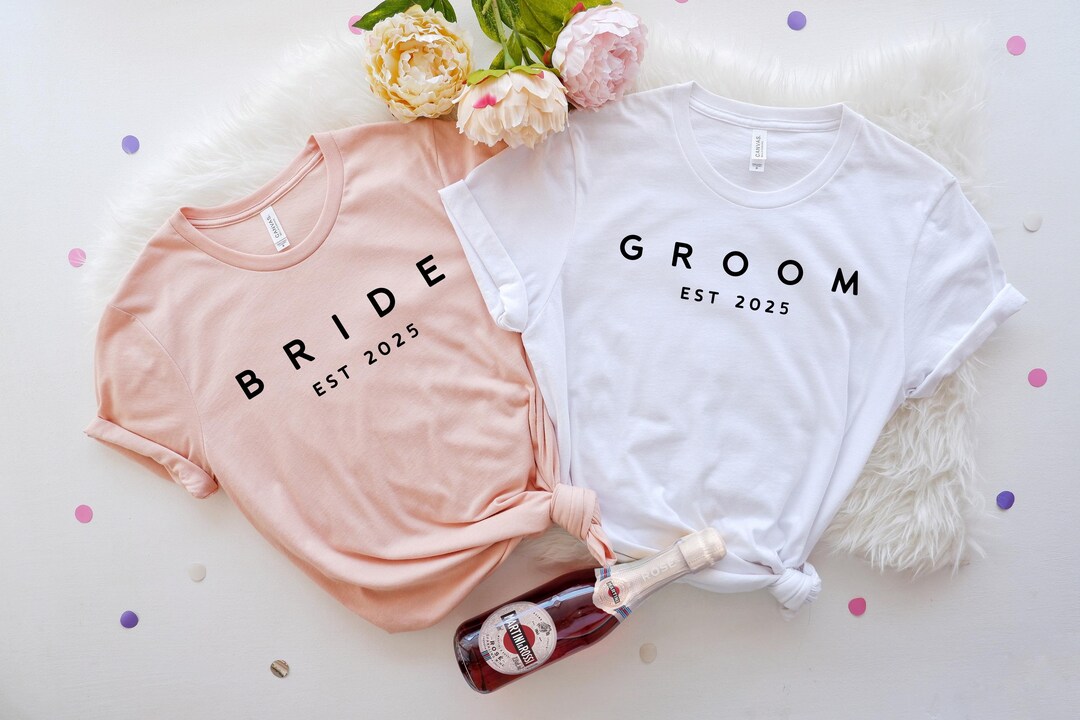 Bride and Groom Shirt, Bride and Groom EST 2025 Shirt, Bridal Shower ...
