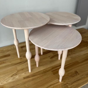 Natural Wood Beech Tree Triple Coffee Table Set, Wooden Coffee Table ...
