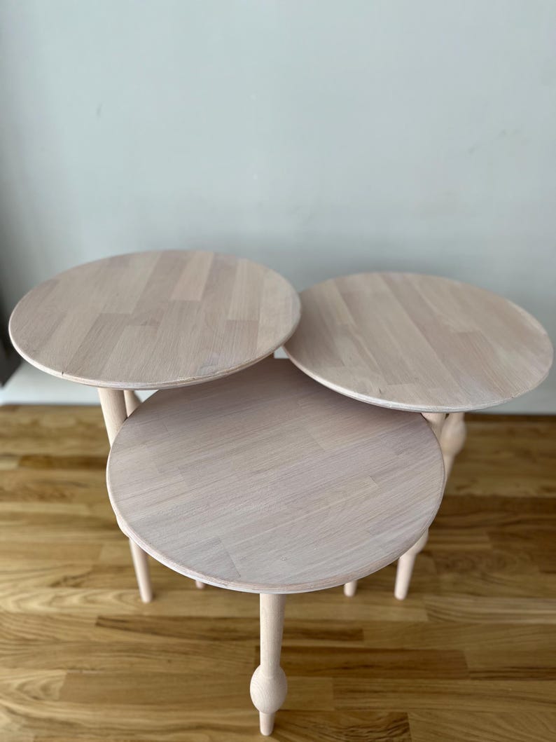 Natural Wood Beech Tree Triple Coffee Table Set, Wooden Coffee Table ...