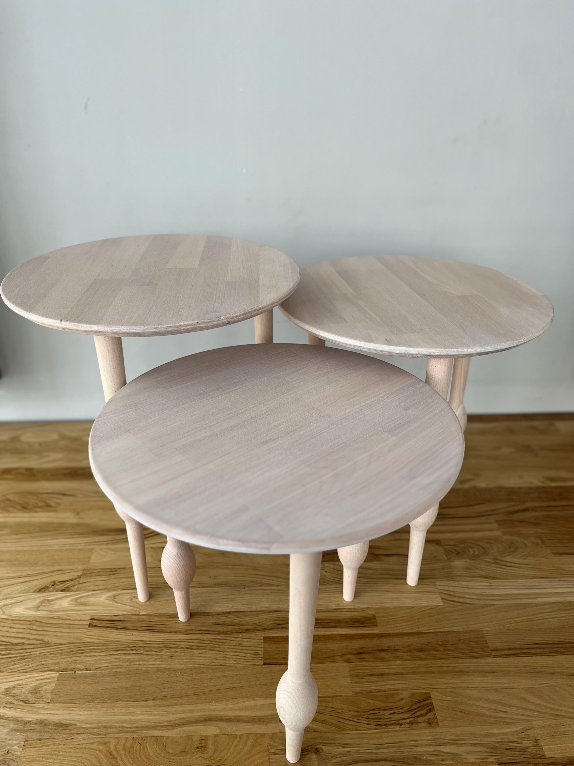 Natural Wood Beech Tree Triple Coffee Table Set, Wooden Coffee Table ...