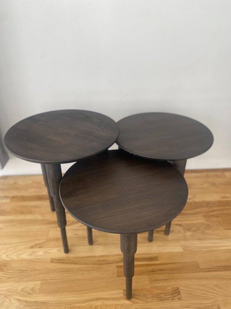 Natural Wood Beech Tree Triple Coffee Table Set, Wooden Coffee Table ...