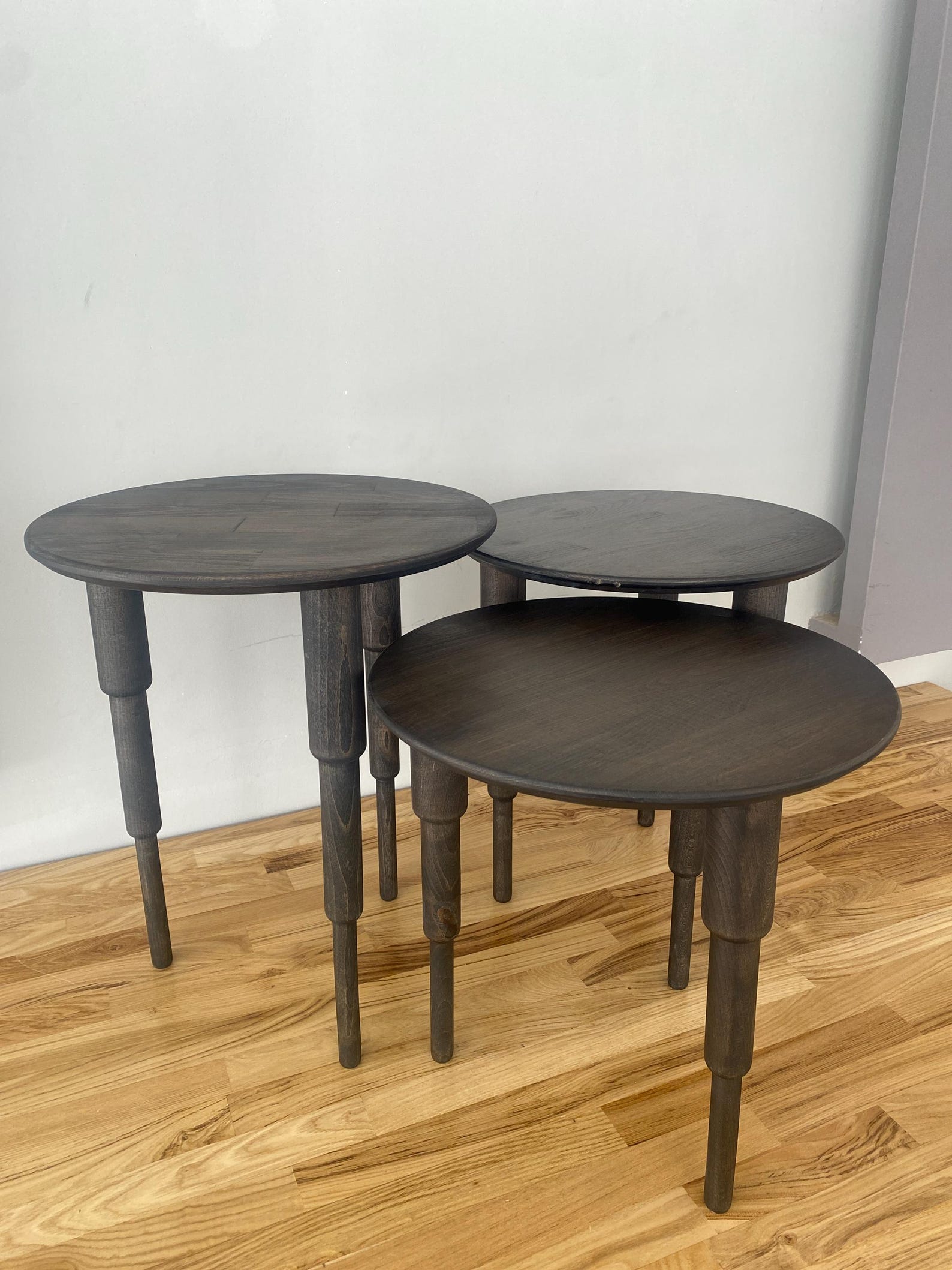 Natural Wood Beech Tree Triple Coffee Table Set, Wooden Coffee Table ...