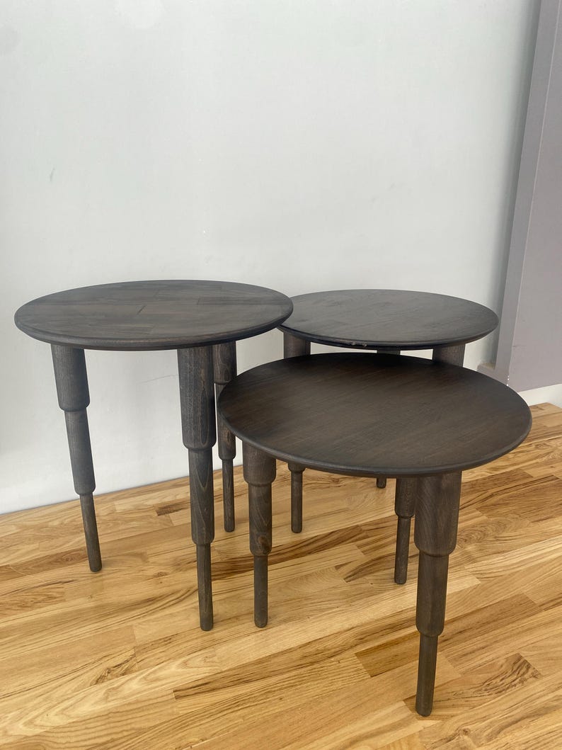 Natural Wood Beech Tree Triple Coffee Table Set, Wooden Coffee Table ...