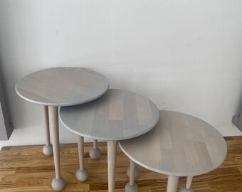 Natural Wood Beech Tree Triple Coffee Table Set, Wooden Coffee Table ...