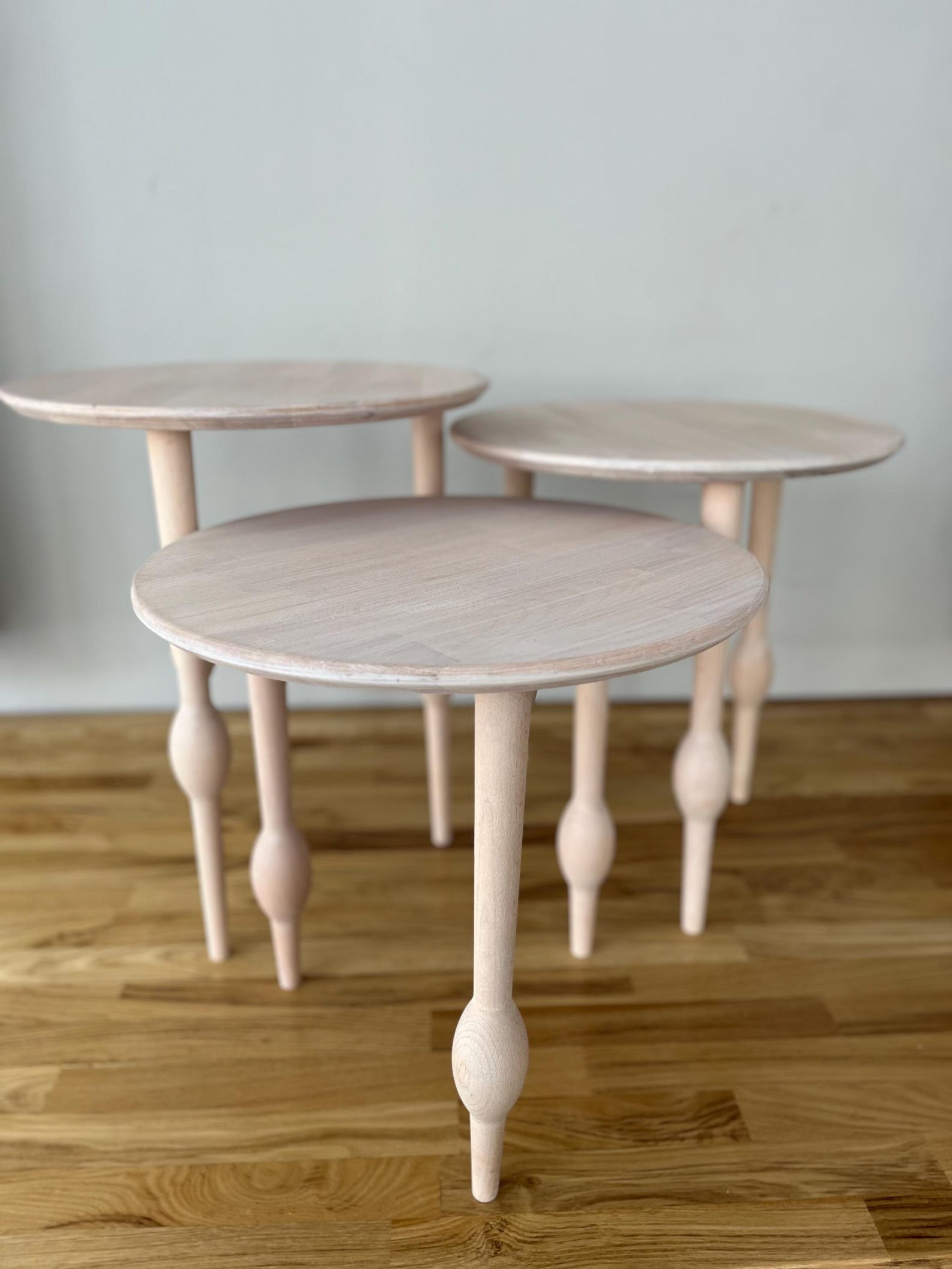 Natural Wood Beech Tree Triple Coffee Table Set, Wooden Coffee Table ...
