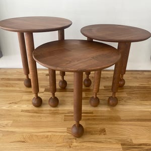 Natural Wood Beech Tree Triple Coffee Table Set, Wooden Coffee Table ...