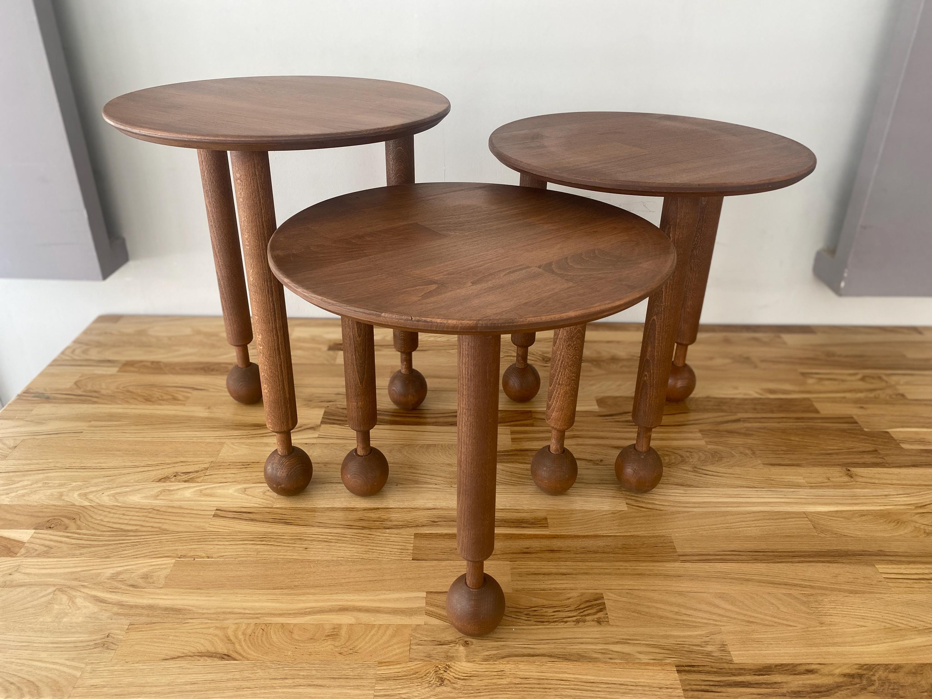 Natural Wood Beech Tree Triple Coffee Table Set, Wooden Coffee Table ...