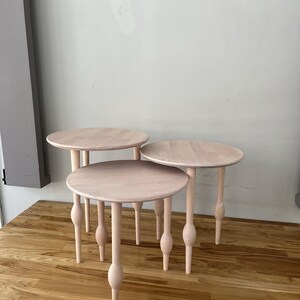 Natural Wood Beech Tree Triple Coffee Table Set, Wooden Coffee Table ...