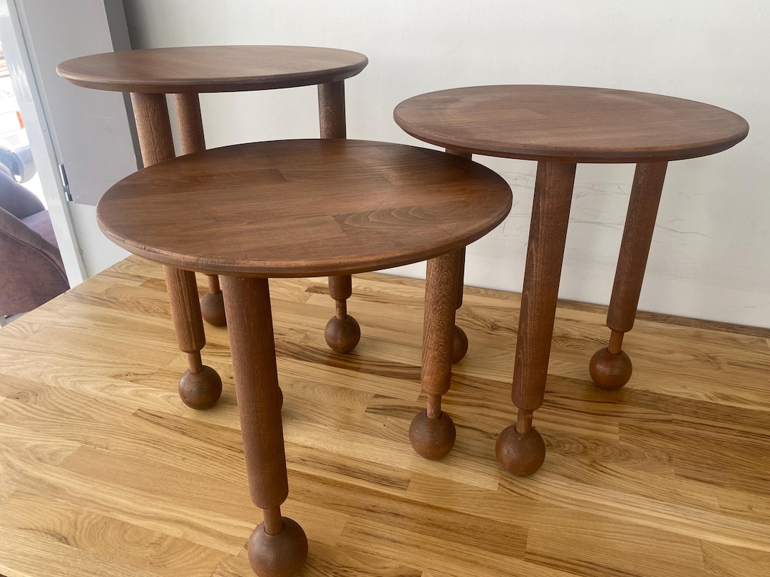 Natural Wood Beech Tree Triple Coffee Table Set, Wooden Coffee Table ...