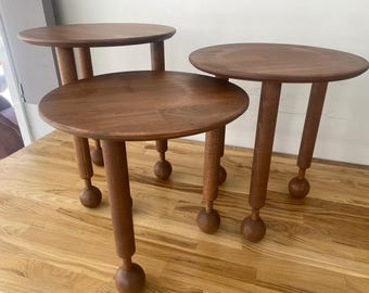 Natural Wood Beech Tree Triple Coffee Table Set, Wooden Coffee Table ...