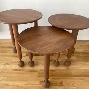 Natural Wood Beech Tree Triple Coffee Table Set, Wooden Coffee Table ...