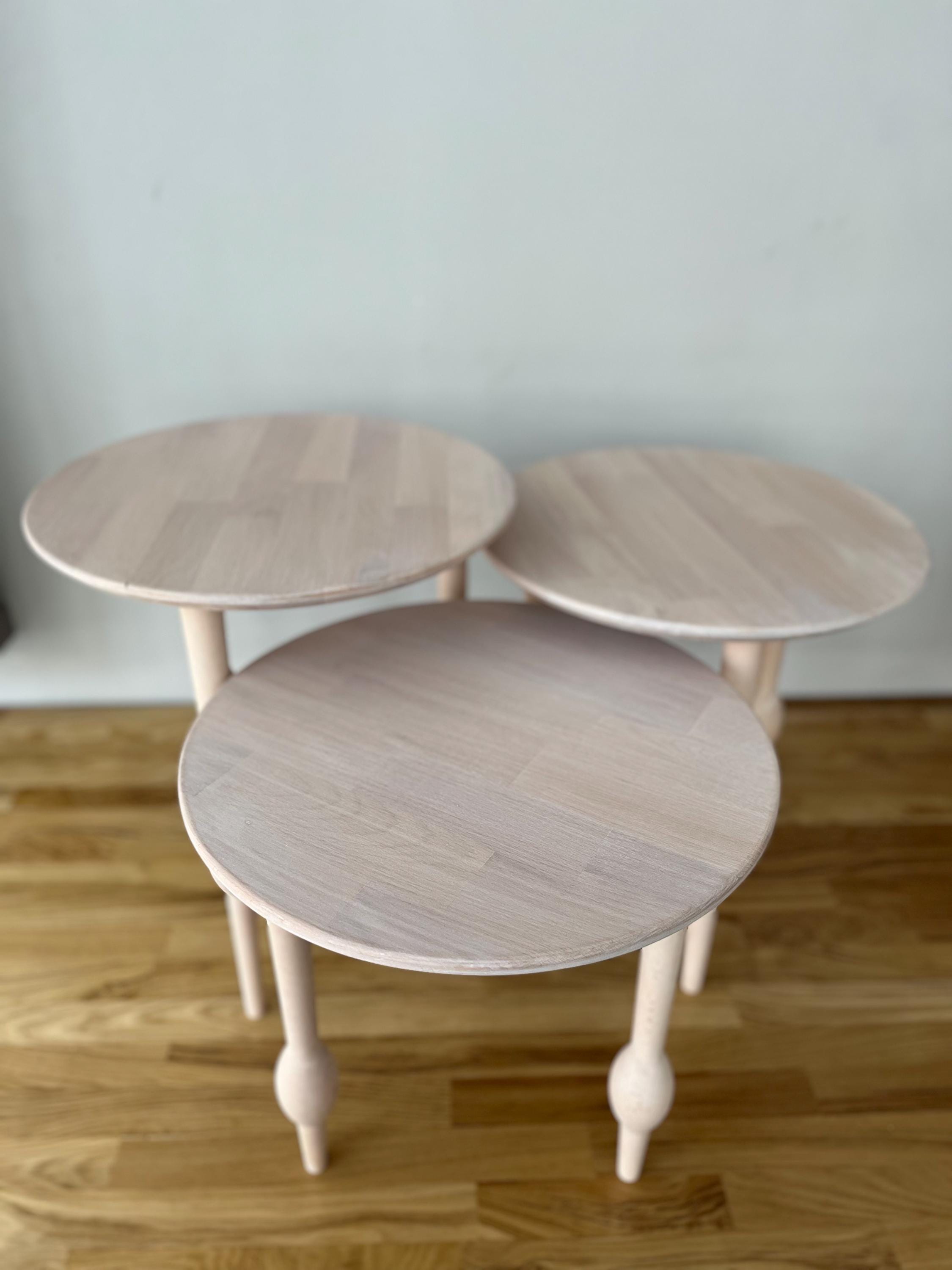 Natural Wood Beech Tree Triple Coffee Table Set, Wooden Coffee Table ...
