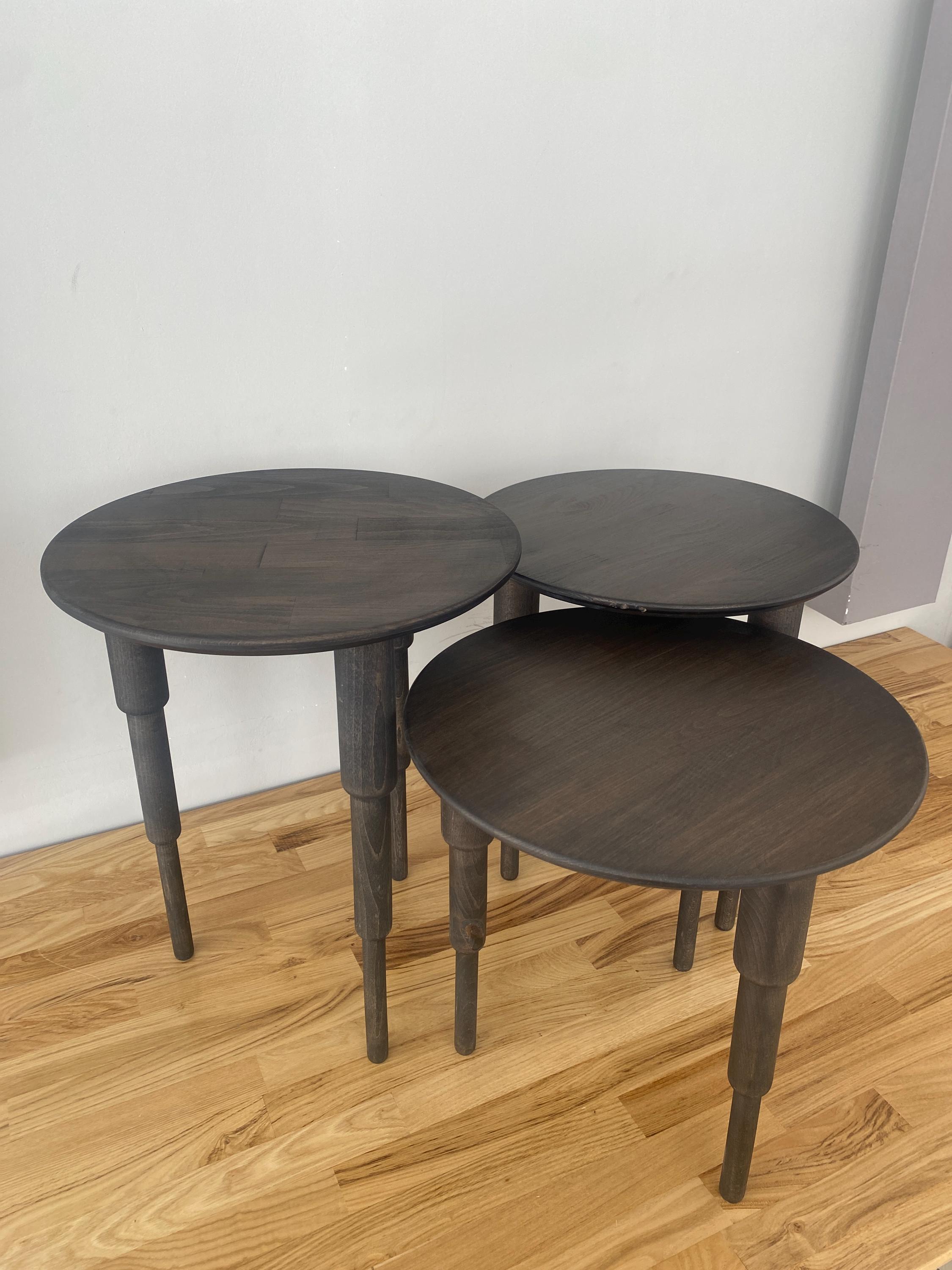 Natural Wood Beech Tree Triple Coffee Table Set, Wooden Coffee Table ...