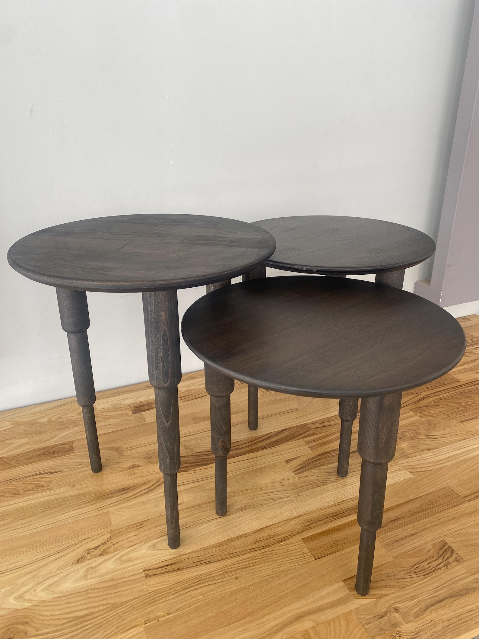Natural Wood Beech Tree Triple Coffee Table Set, Wooden Coffee Table ...