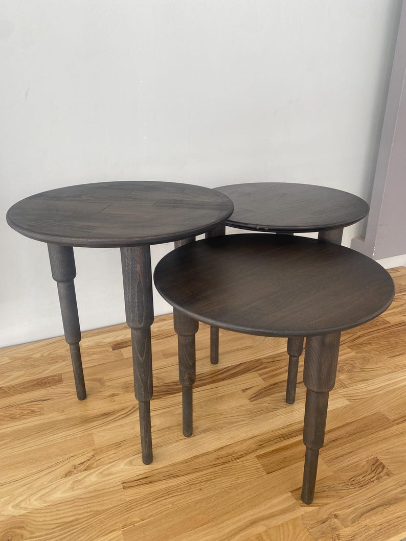 Natural Wood Beech Tree Triple Coffee Table Set, Wooden Coffee Table ...