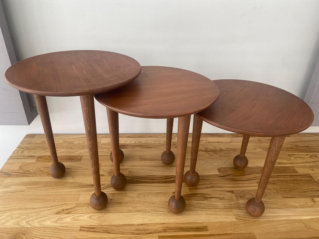 Natural Wood Beech Tree Triple Coffee Table Set, Wooden Coffee Table ...