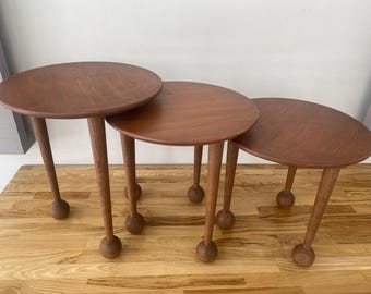 Natural Wood Beech Tree Triple Coffee Table Set, Wooden Coffee Table ...