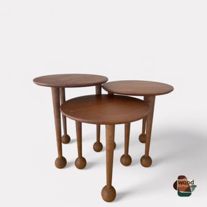 Natural Wood Beech Tree Triple Coffee Table Set, Wooden Coffee Table ...