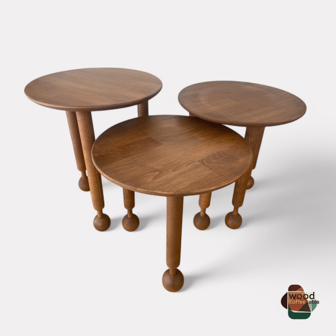 Beech Wood Triple Coffee Table Set: Teak Oil Finish - Etsy